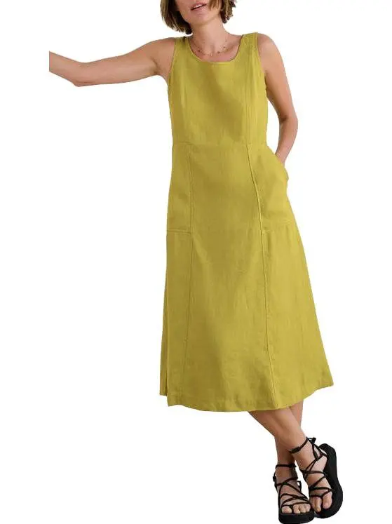 SEASALT CORNWALL Grass Wave Sleeveless Linen Midi Dress - Lime