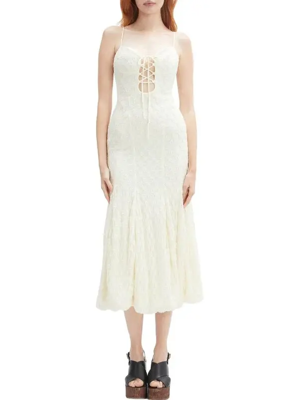 Bardot Delany Lace Sleeveless Midi Dress With Bubble Hem - Ivory
