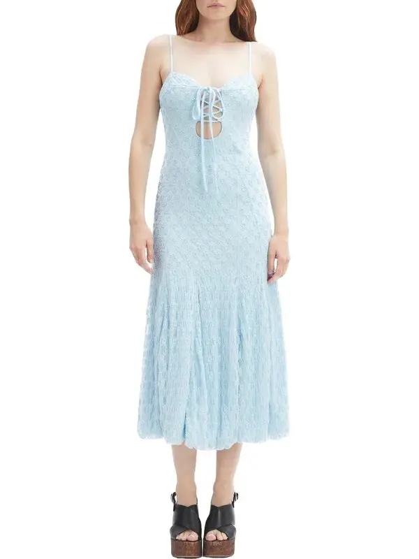 Bardot Delany Lace Sleeveless Midi Dress With Bubble Hem - Soft Blue