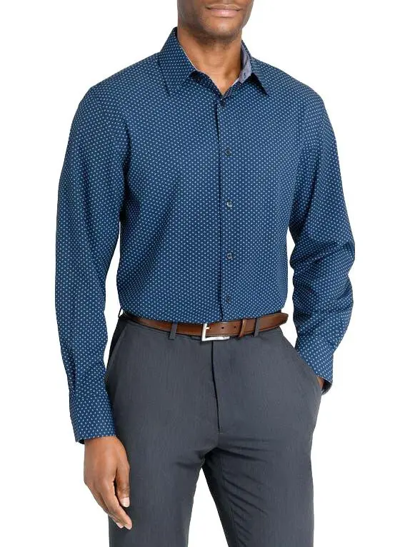W.R.K Regular Fit Dash Print Performance Dress Shirt - Navy
