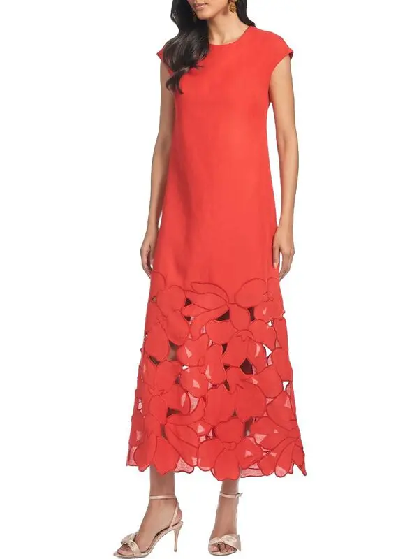 Sachin & Babi Sabette Embroidered Linen Blend Dress - Cherry Red