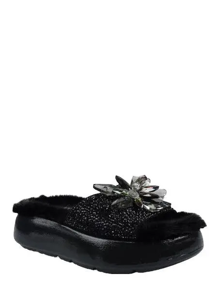 ZIGI Ashey Faux Fur Platform Slide Sandal - Black