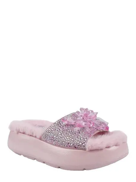 ZIGI Ashey Faux Fur Platform Slide Sandal - Pink