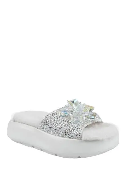 ZIGI Ashey Faux Fur Platform Slide Sandal - White