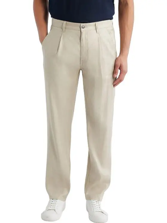 W.R.K Slim Fit Pleated Linen Blend Pants - Tan