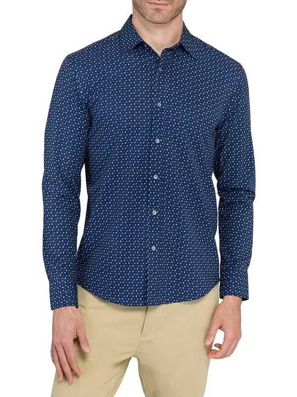 W.R.K Trim Fit Neat Performance Button-up Shirt - Navy