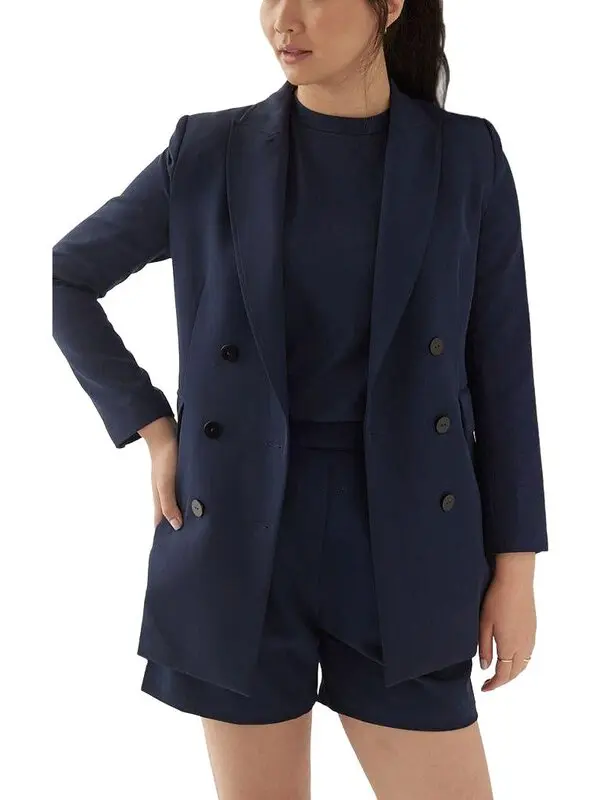 HONORS Fitted Double-breasted Blazer - Navy