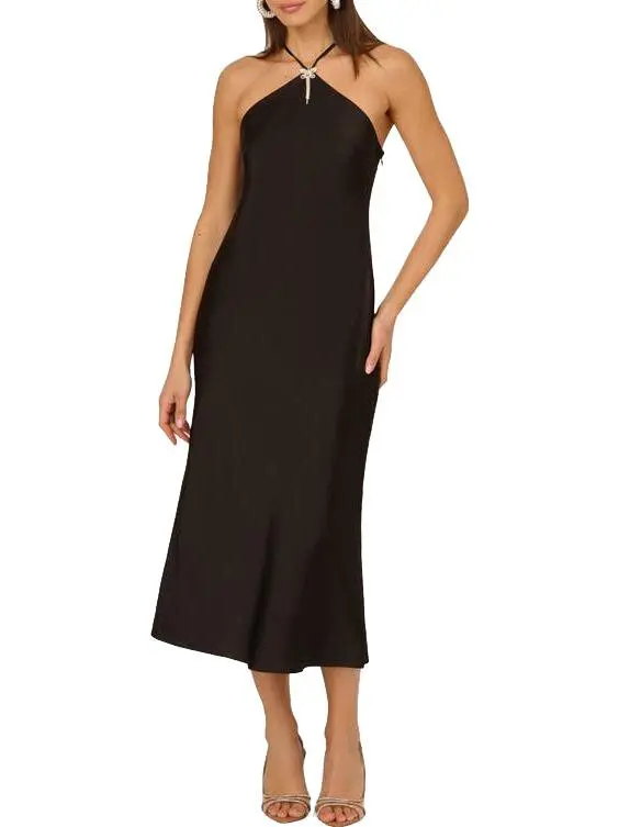 Adrianna Papell Stretch Satin Slipdress - Black