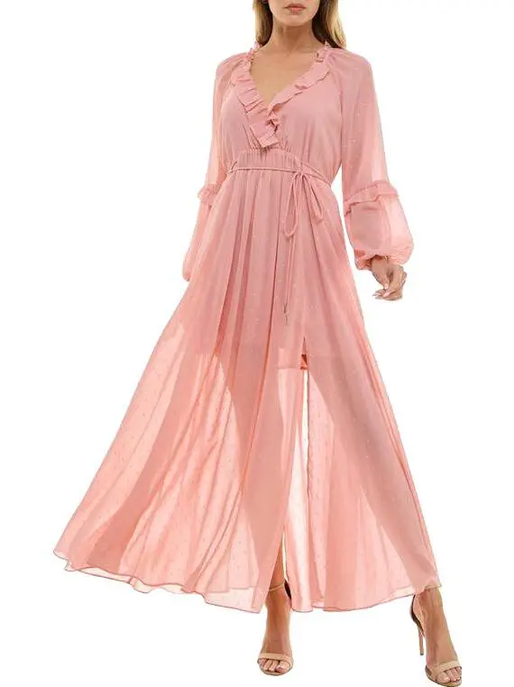 SOCIALITE Swiss Dot Ruffle Maxi Dress - Blush