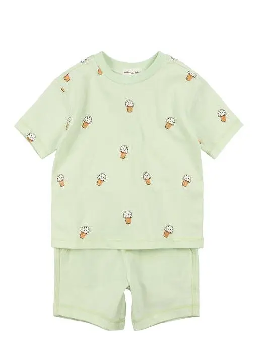 MILES THE LABEL Organic Cotton Jersey T-shirt & Shorts Set - Light Green