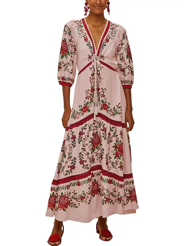 Farm Rio Flower Tapestry Maxi Dress - Flower Tapestry Pink