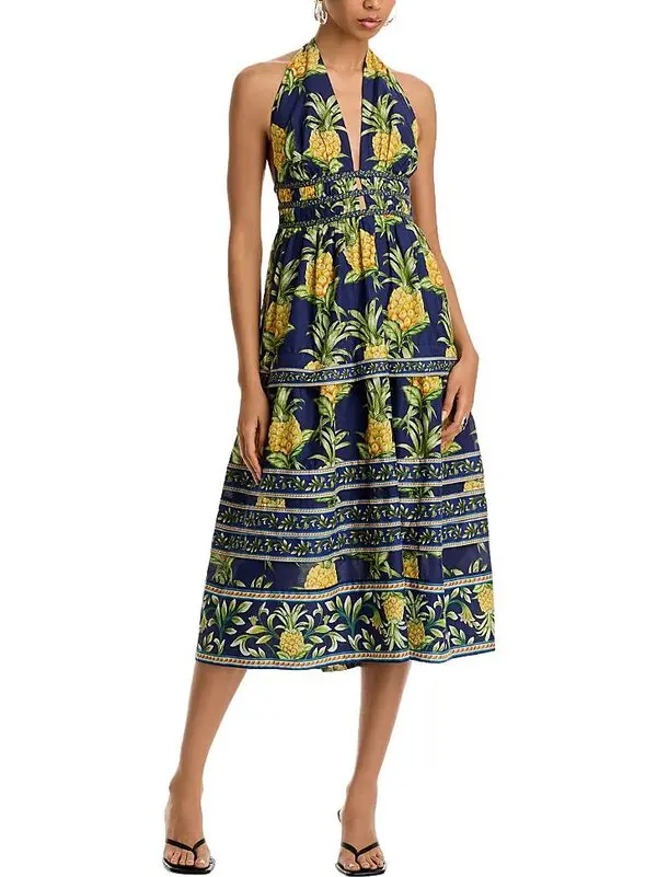 Farm Rio Delicate Pineapple Print Cotton Dress - Delicate Pineapple Navy
