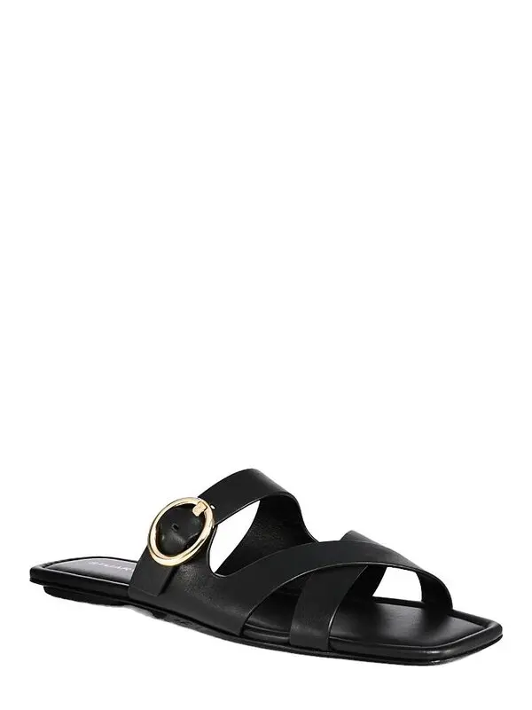 STUART WEITZMAN Villa Leather Slide Sandals - Black