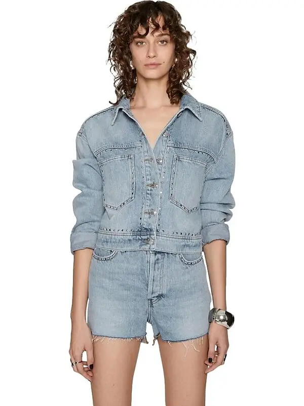 Rebecca Minkoff Studded Crop Trucker Jacket - Ludlow Wash