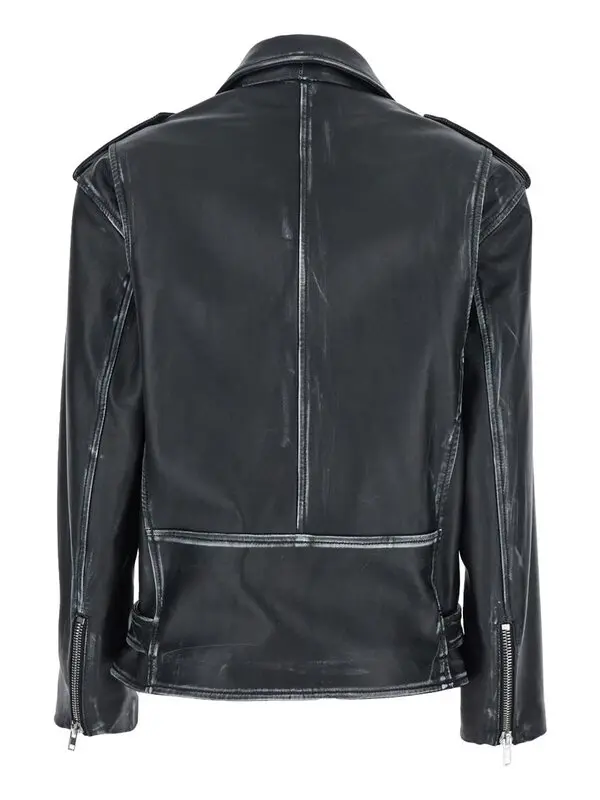 PLAIN Leather Jacket With Zipped Pockets - Black