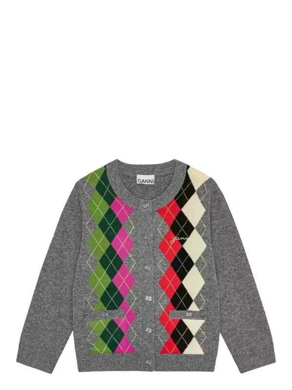 GANNI Argyle-pattern Cardigan - Grey