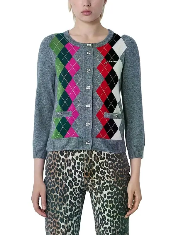 GANNI Argyle-pattern Cardigan - Ash