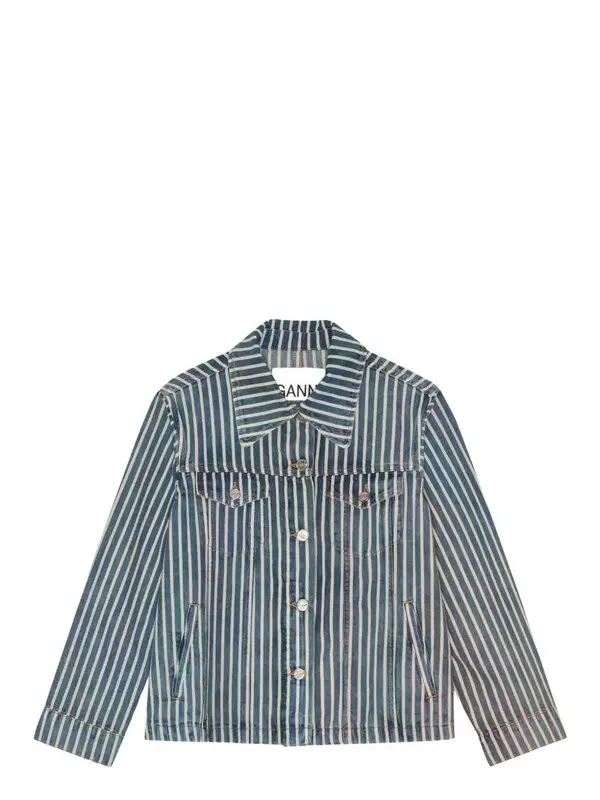 GANNI Striped Denim Jacket - Blue