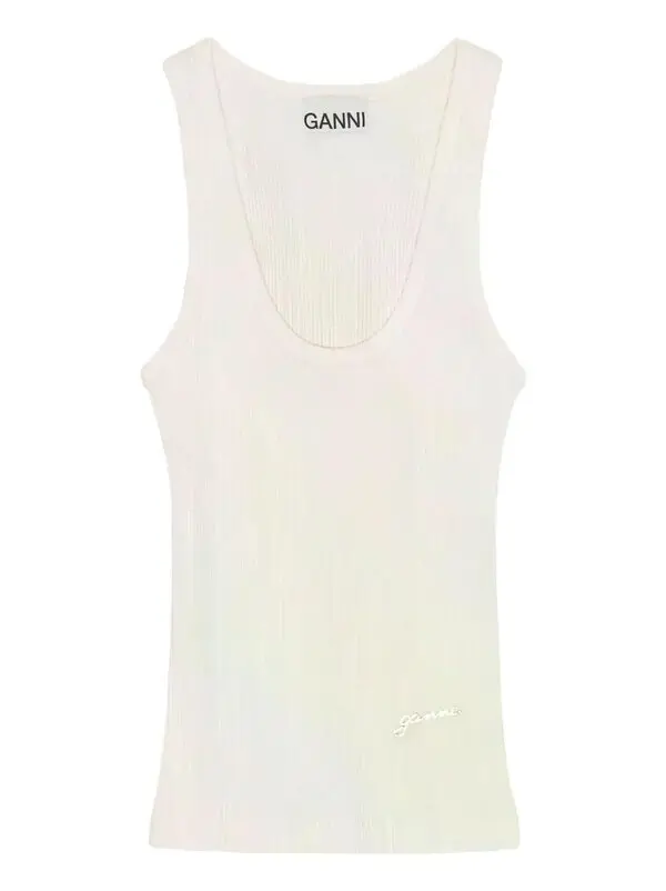 GANNI Ribbed Tank Top - White