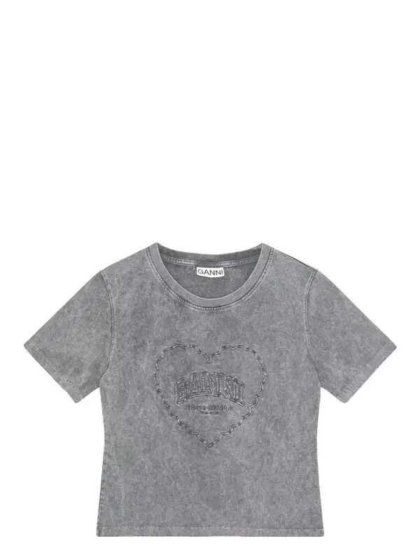 GANNI Logo-embroidered T-shirt - Grey