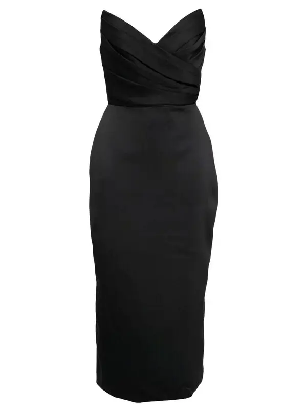 Amsale Draped Strapless Cocktail Dress - Black