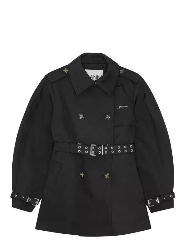 GANNI Balloon-sleeve Trench Coat - Black