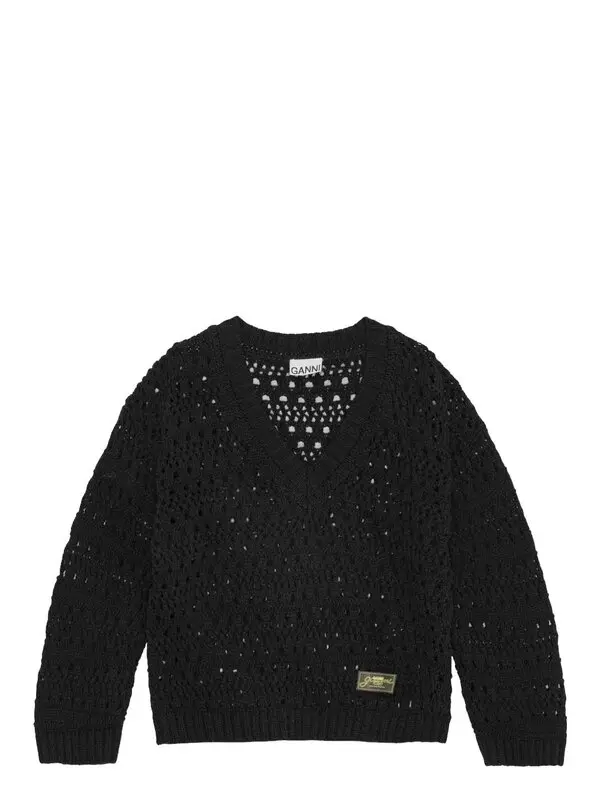 GANNI Open-knit Sweater - Black