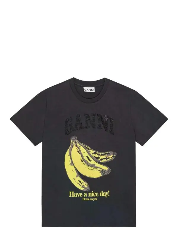 GANNI Banana-print T-shirt - Black