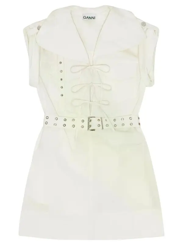 GANNI Belted Mini Dress - White