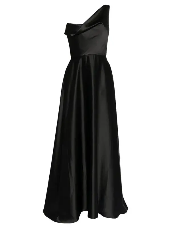 Amsale One-shoulder Draped Gown - Black