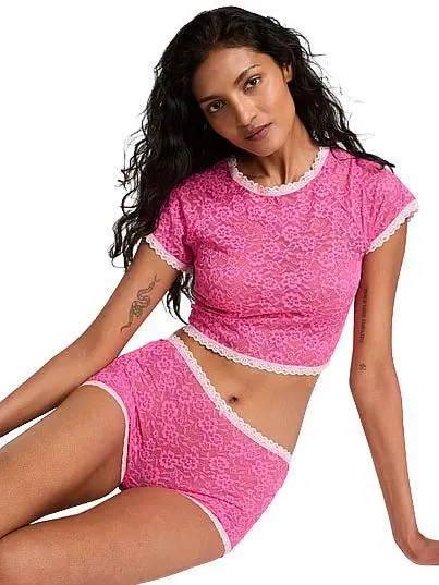 Victoria's Secret Lace Tee And Shorts Set - Pink