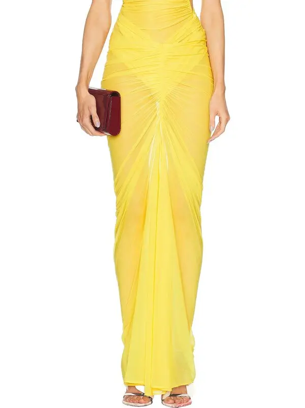 Atlein Ruched Long Skirt - Canary