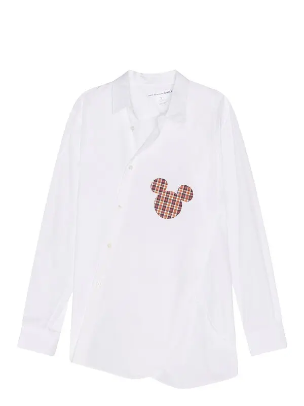 Comme Des Garçons Poplin Mickey Digital Shirt In White - White & Check