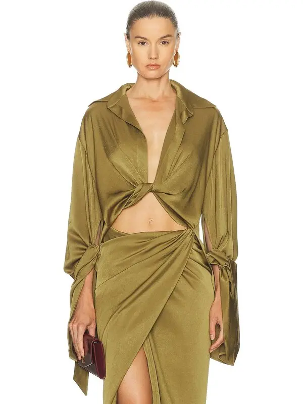 Atlein Draped Cropped Shirt - Vert Militaire