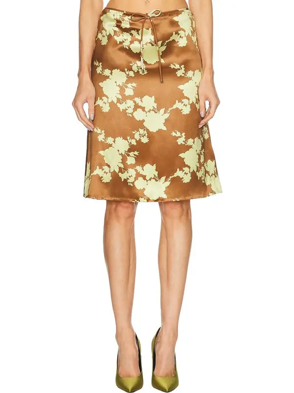 Versace Silk Midi Skirt - Tobacco & Pale Yellow