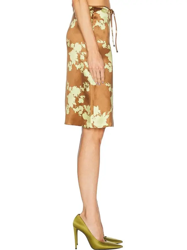 Versace Silk Midi Skirt - Tobacco & Pale Yellow