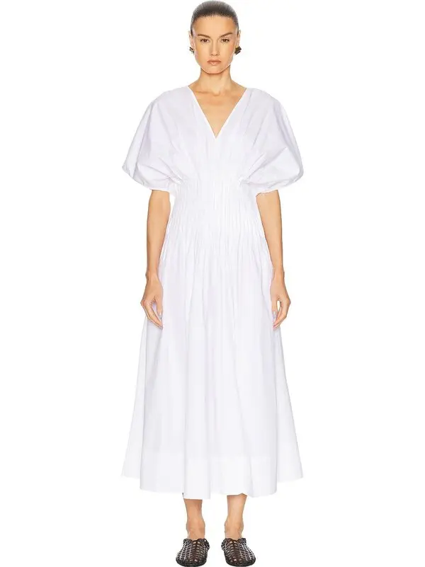 HOUSE OF DAGMAR Poplin V-neck Dress - White