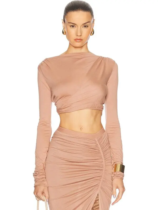 Rick Owens Jade Long Sleeve Crop Top - Nude