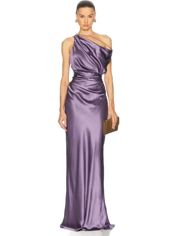 THE SEI Strapped Off-shoulder Gown - Smoky Plum