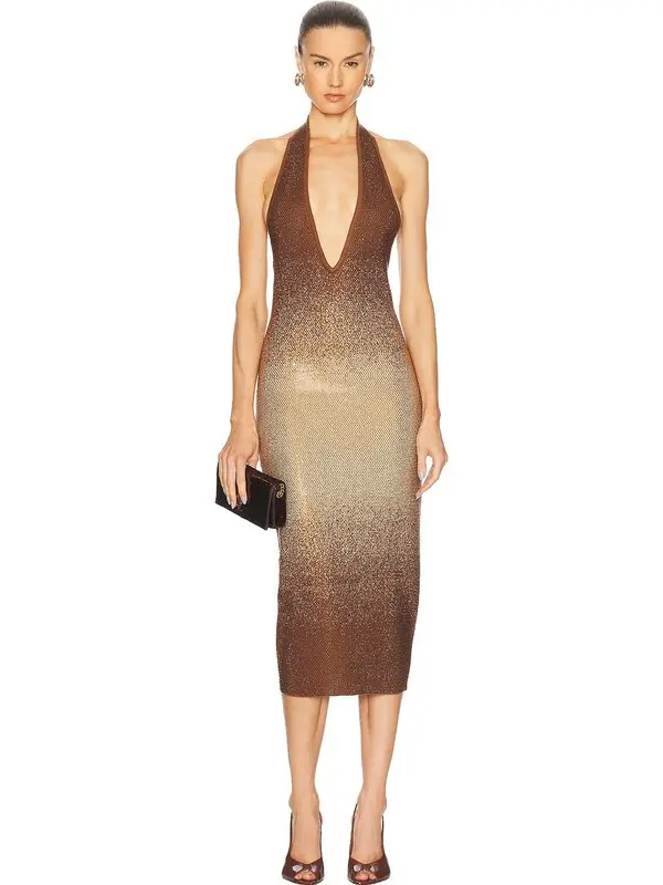 Retrofete Aviana Rhinestone-embellished Knit Dress - Nude & Chestnut