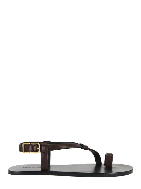 Saint Laurent Party Flat Sandal - Ultra Dark Brown
