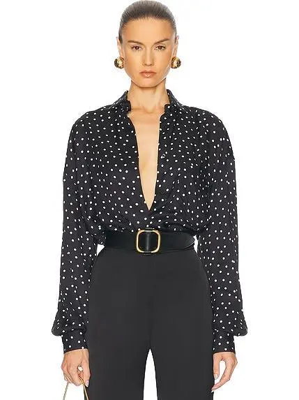 Alexandre Vauthier Polka Dot Button Down Top - Black