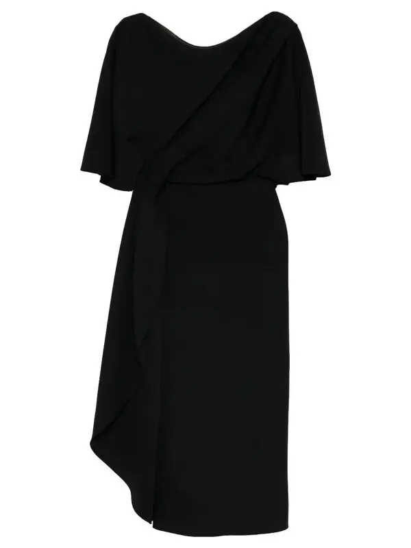 Amsale Crepe Draped Bodice Dress - Black