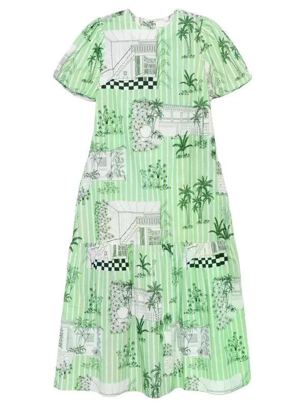 Verandah Graphic-print Midi Dress - Green