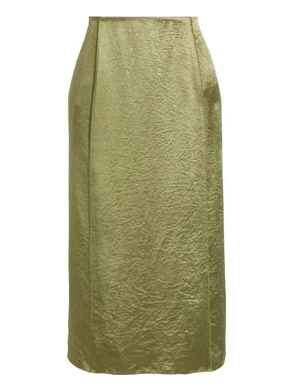 Vince Crinkled Satin Midi Skirt - Sage Green