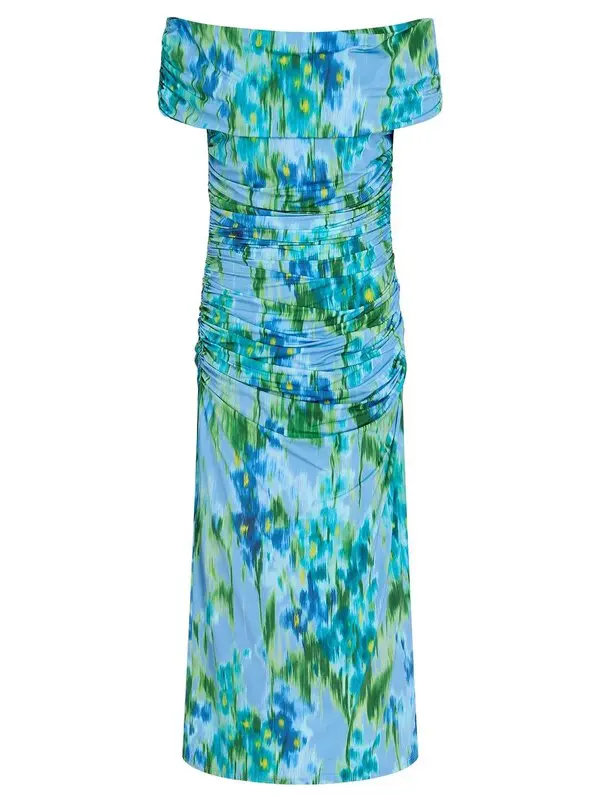 Carolina Herrera Off-the-shoulder Floral-print Midi Dress - Light Blue