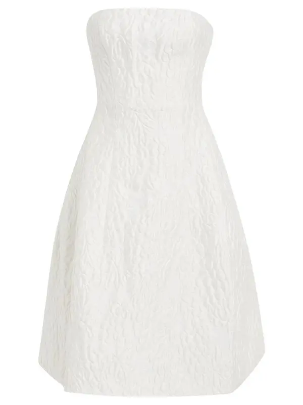 Oscar De La Renta Strapless Floral Cloqué Dress - White