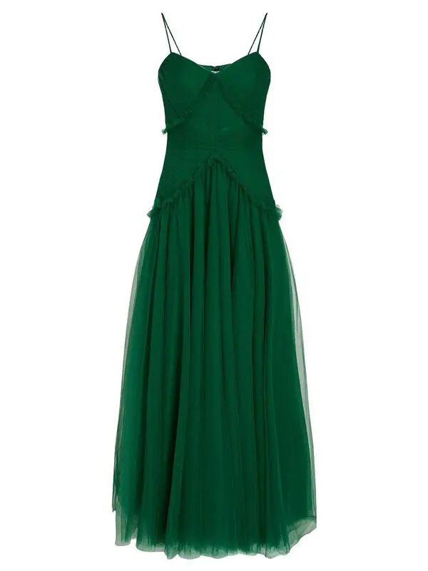 Zac Posen Pleated Tulle Gown - Forest Green