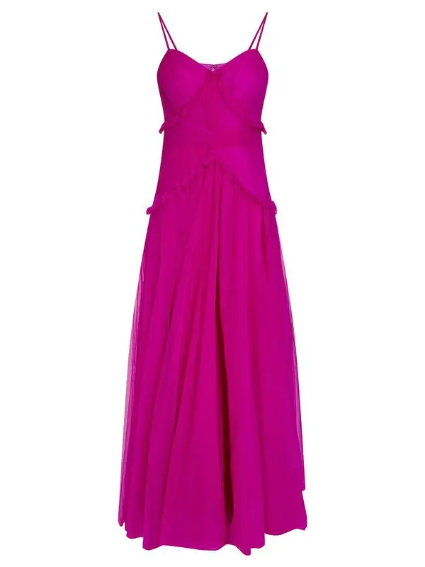 Zac Posen Pleated Tulle Gown - Magenta