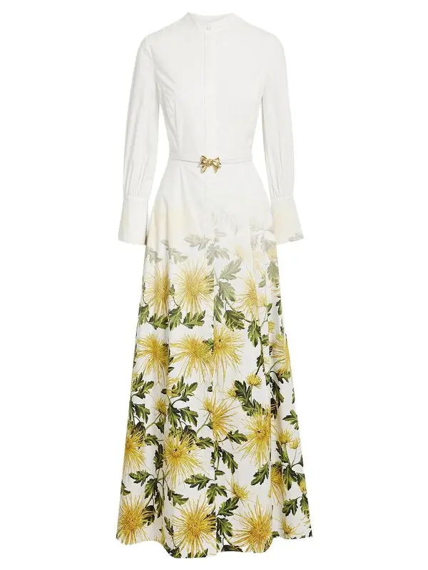 Oscar De La Renta Belted Floral-print Maxi Shirt Dress - Yellow